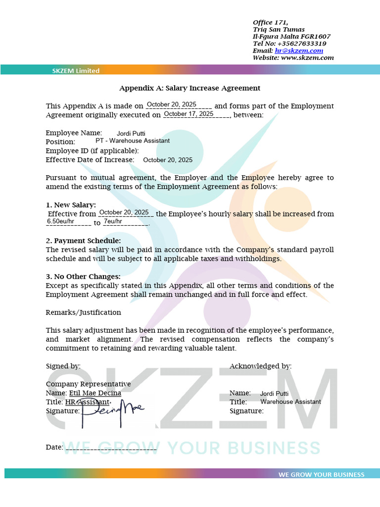Appendix A - Salary Increase Agreement | PDF
