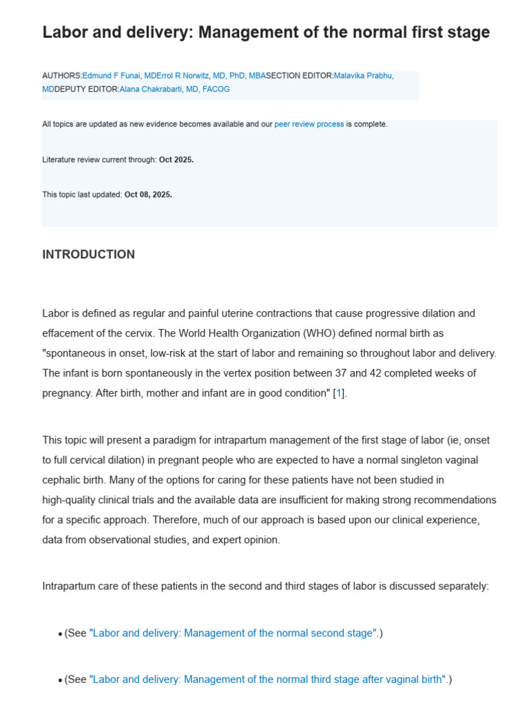 Labor and Delivery Management of The Normal First Stage (4445) | PDF ...