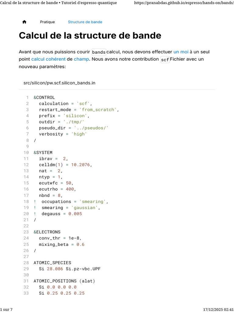 Calcul de La Structure de Bande - Tutoriel D'espresso Quantique | PDF ...
