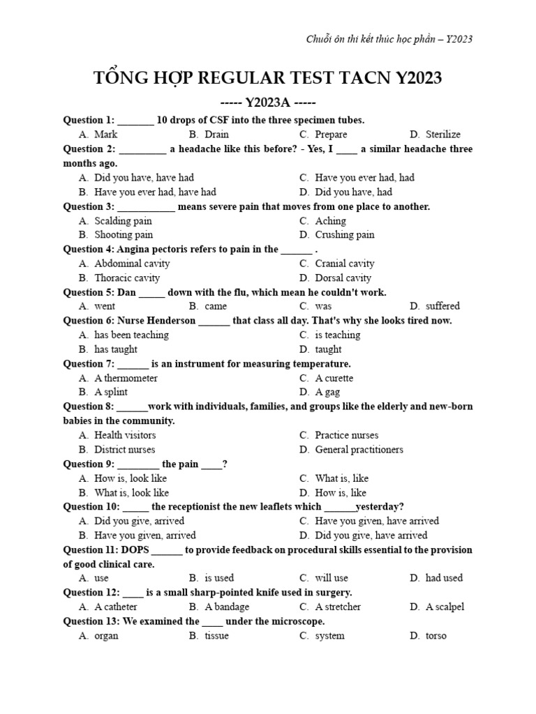 Regular Test Y2023 | PDF | Emergency Department | Intravenous Therapy