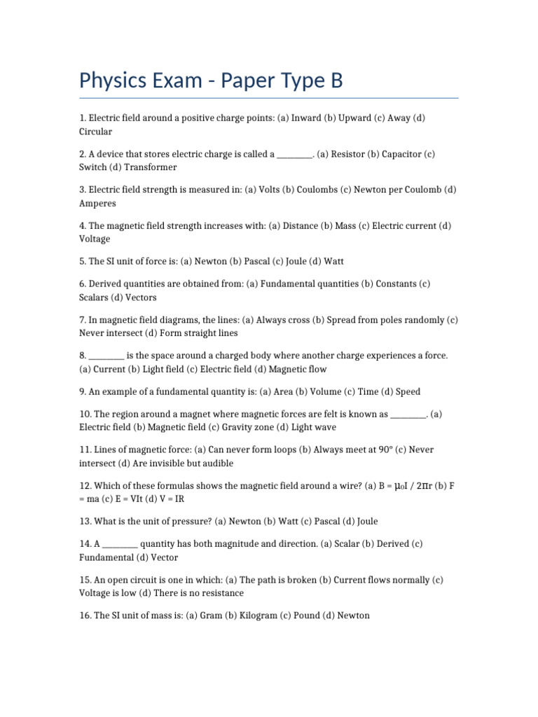 Physics Exam Paper B | PDF | Force | Magnetic Field