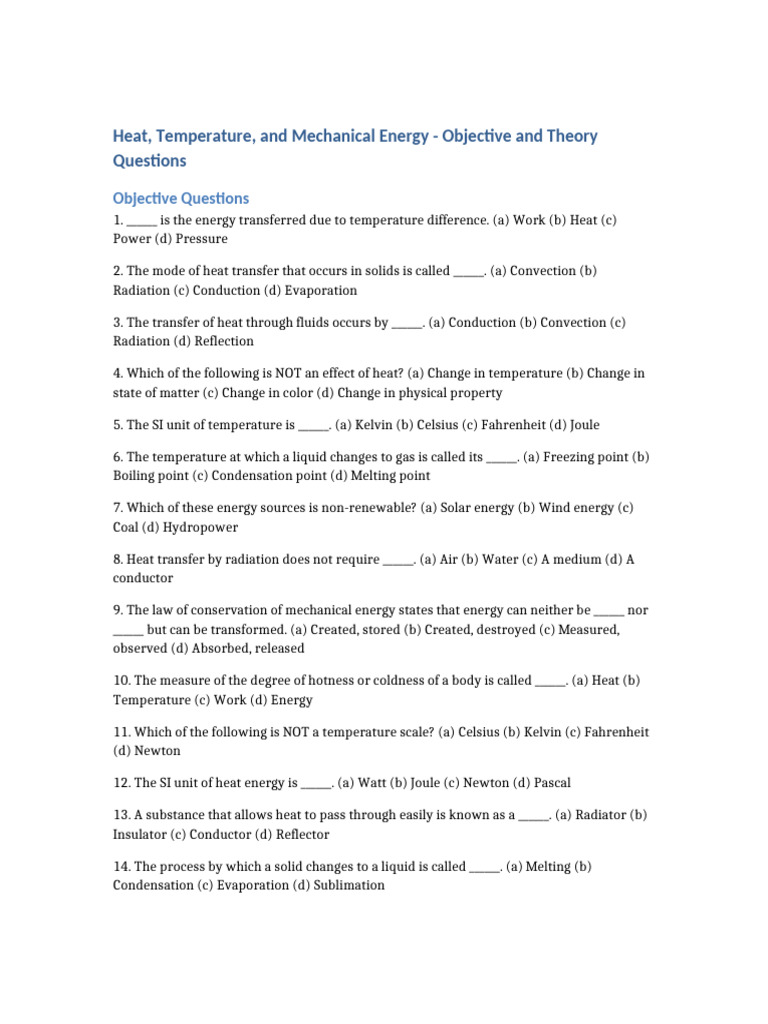 Heat Temperature Energy Questions | PDF | Heat | Temperature