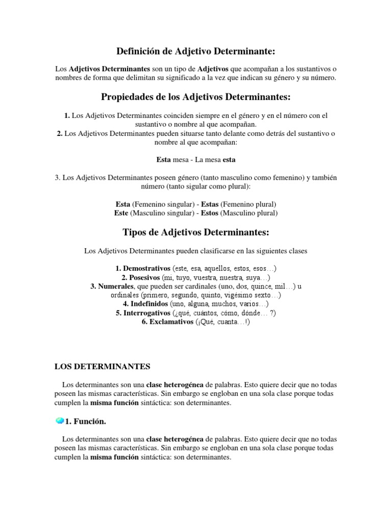 Definición de Adjetivo Determinante | Adjetivo | Sustantivo