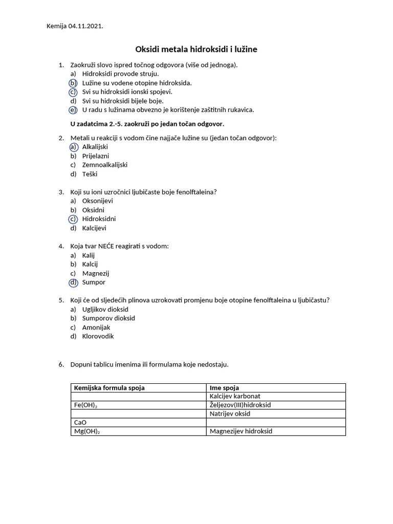 Oksidi Metala Hidroksidi i Lužine-s | PDF