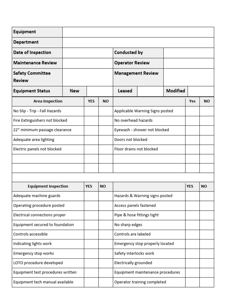 Equipment Safety Inspection Checklist | PDF