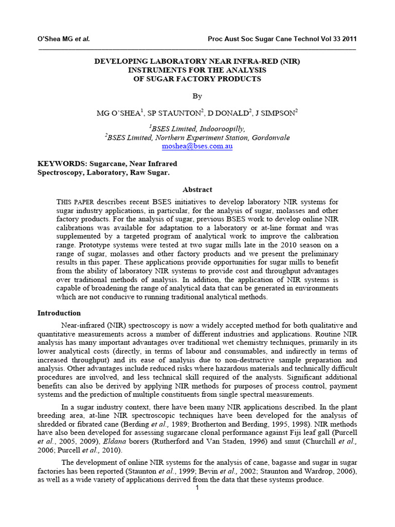 1 - Developing Laboratory Near Infra-Red (Nir) | PDF | Sugarcane | Sucrose