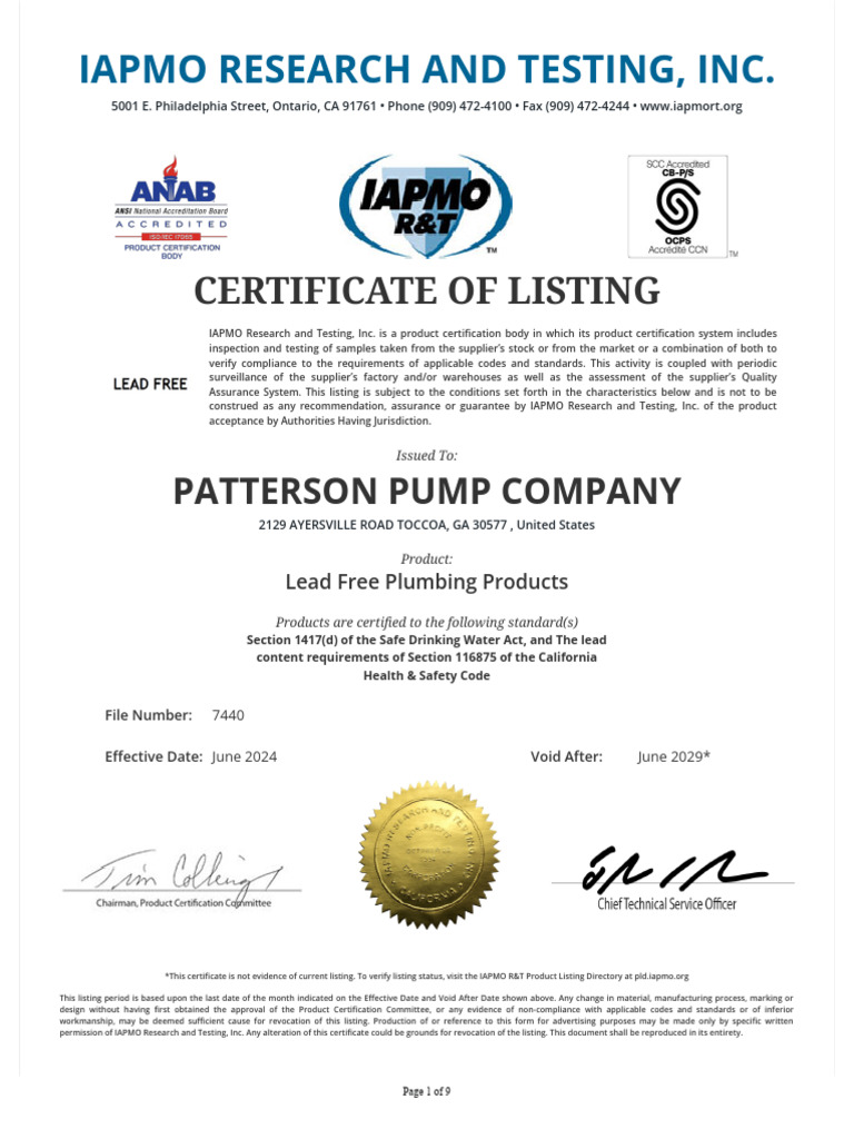 Certification - IAPMO | PDF