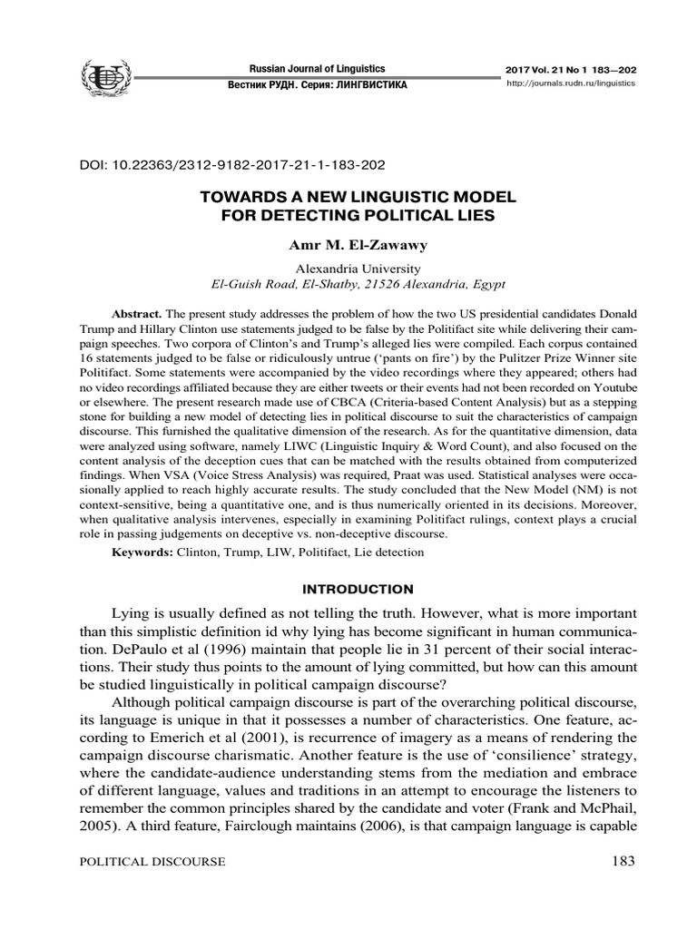 Towards A New Linguistic Model For Detecting Polit | PDF | Word | Verb