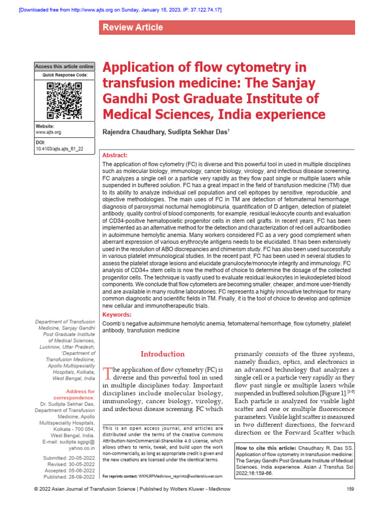 Application of Flow Cytometry in Transfusion Medic | PDF | Tissue ...