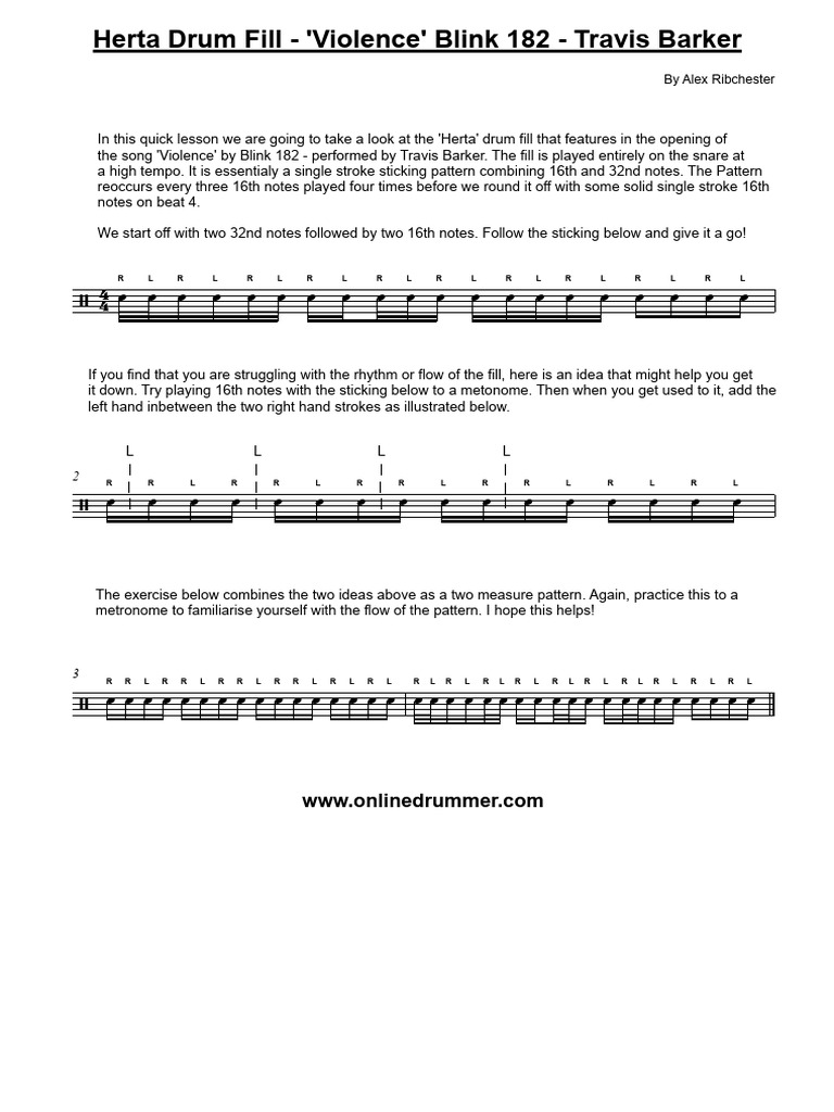 Herta Drum Fill Tutorial: Blink 182 | PDF | Drumming | Musical Compositions