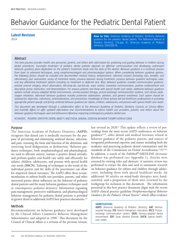 Behavior Guidance For The Pediatric Dental Patient | PDF | Anxiety | Fear