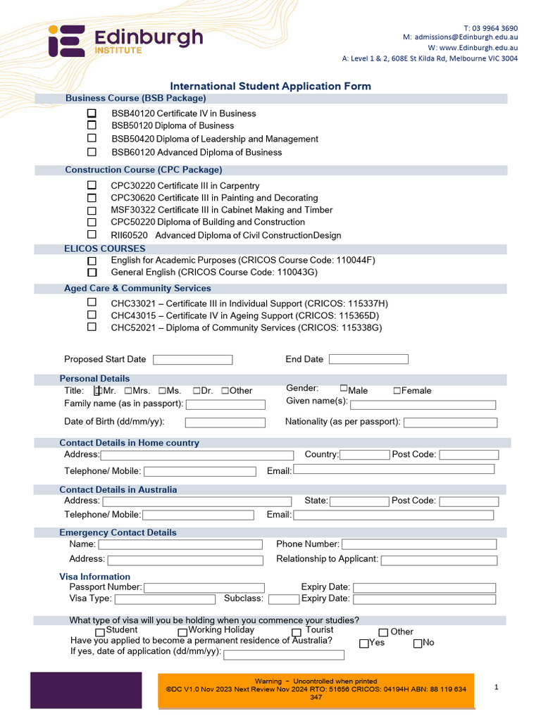 International Student Application Form | PDF | Vocational Education ...