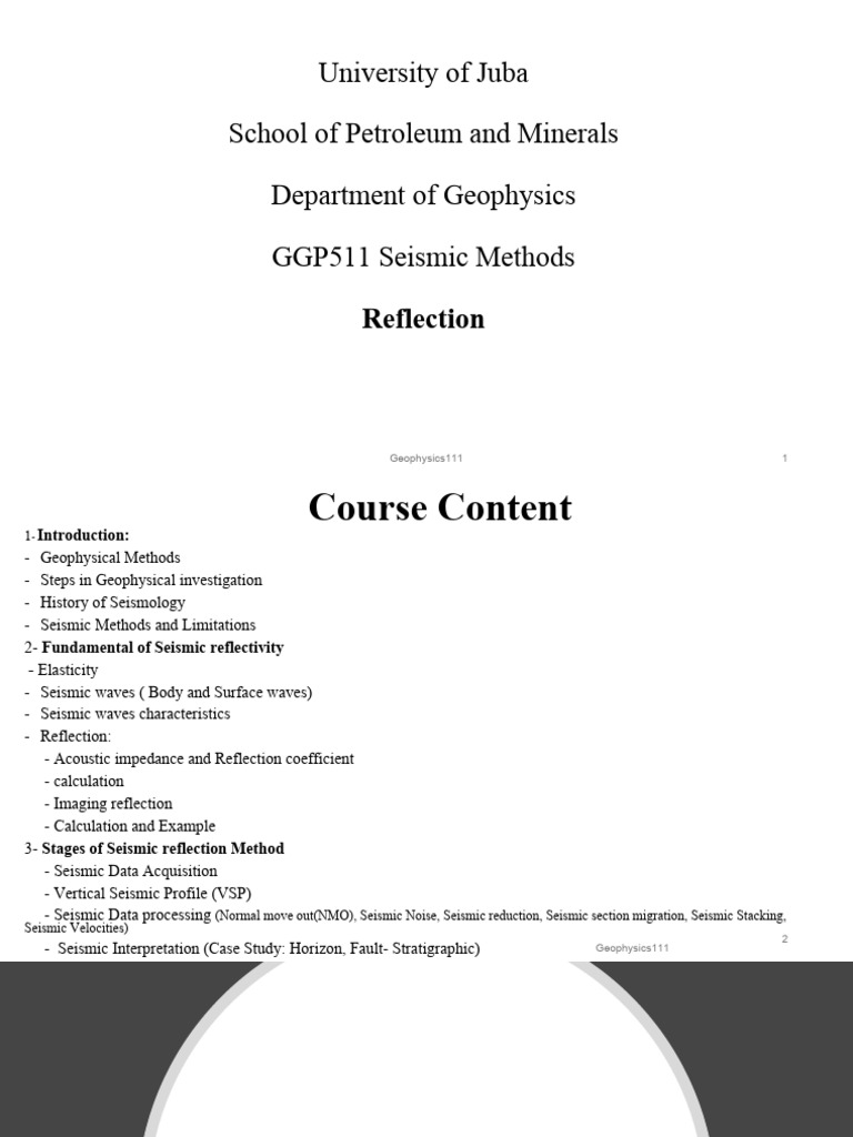 Seismic Reflection Methods in Geophysics | PDF | Seismology | Waves