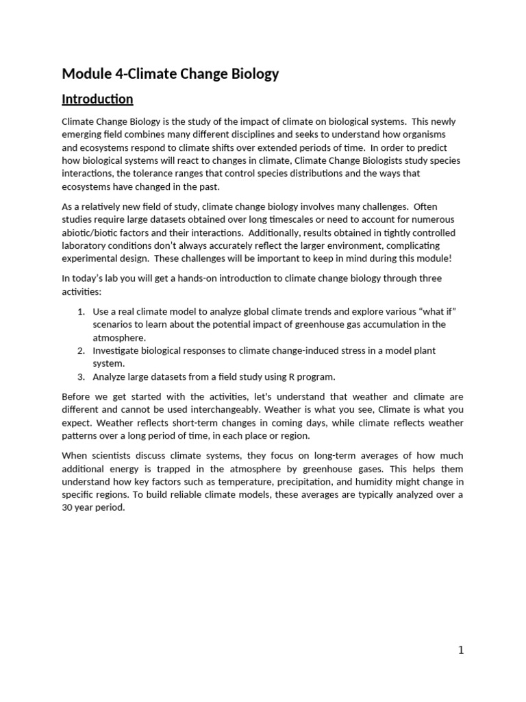 Climate Change Biology Lab Activities | PDF | Climate | Photosynthesis