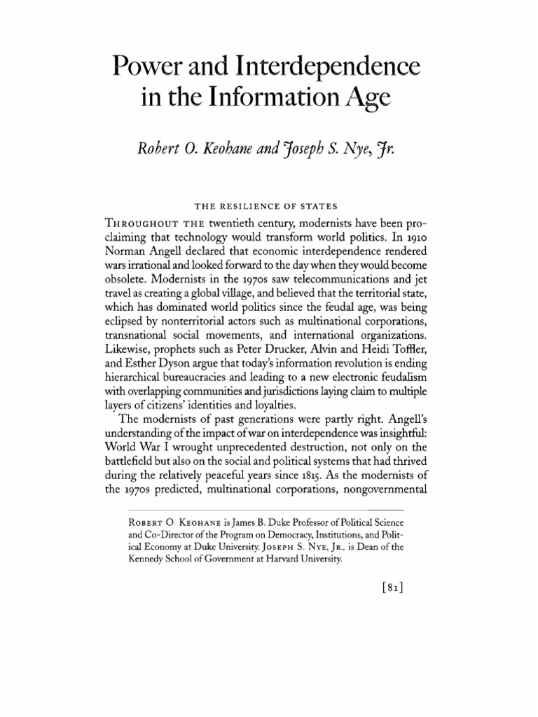 Keohane, Nye, Power Interdep Info Age Foraff 1998 | PDF