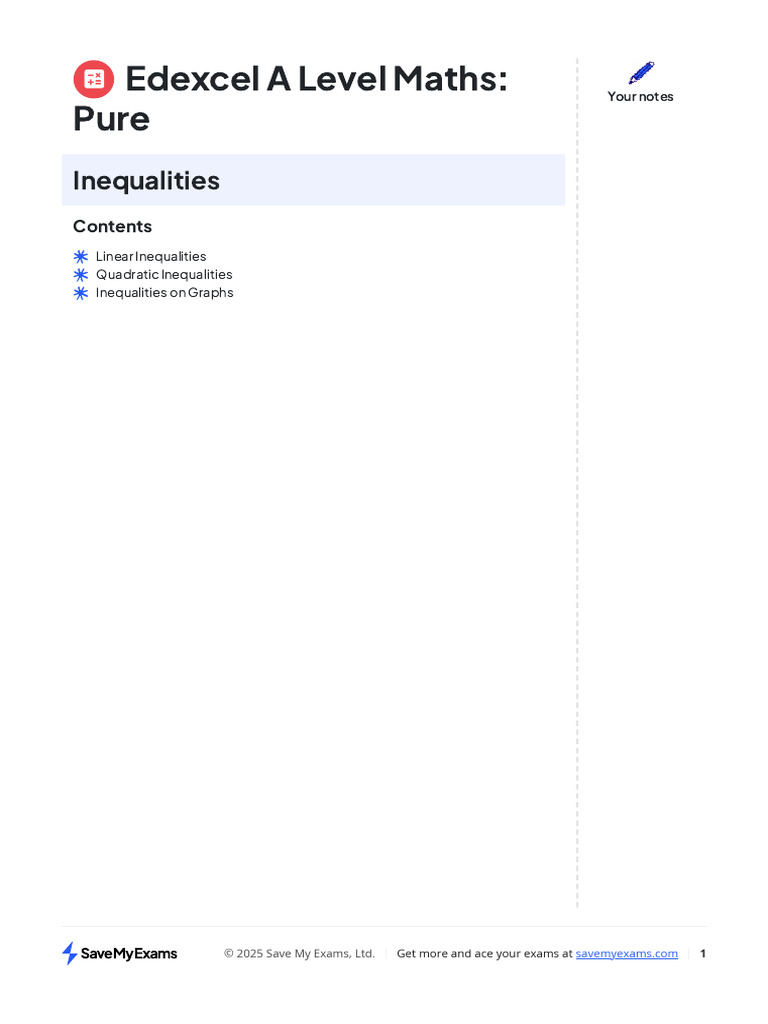Edexcel A Level Maths: Pure: Inequalities | PDF | Quadratic Equation ...