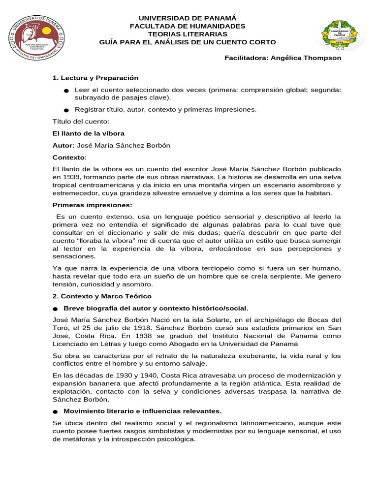 Análisis del cuento "El llanto de la víbora" | PDF | Cuentos