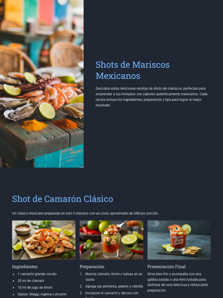 Recetas de Shots de Mariscos Mexicanos | PDF | Mariscos | Alimentos