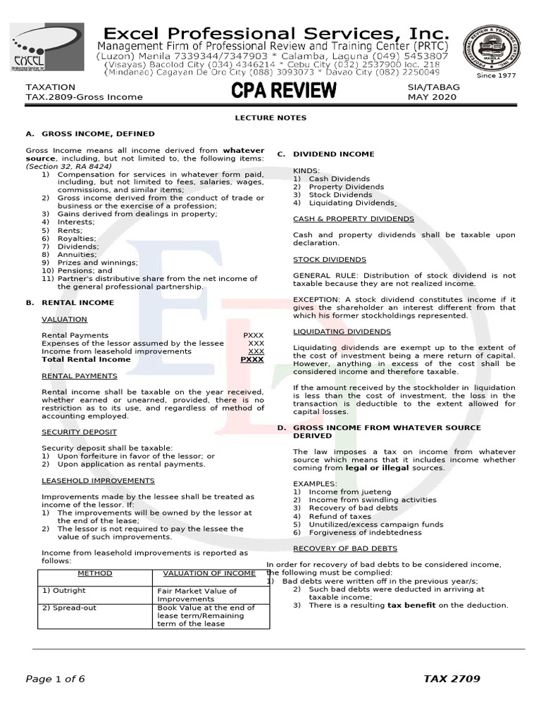 2809 Gross Income | PDF | Dividend | Taxes