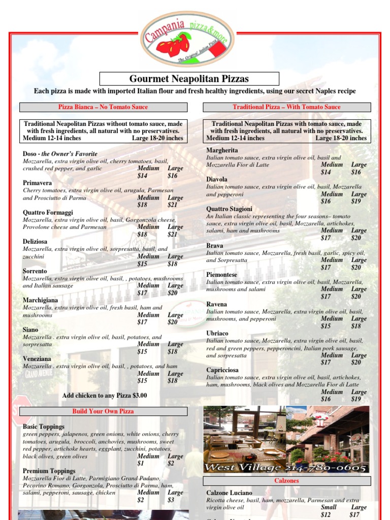 Campania Menu Side Two 051312 | PDF | Mozzarella | Pizza
