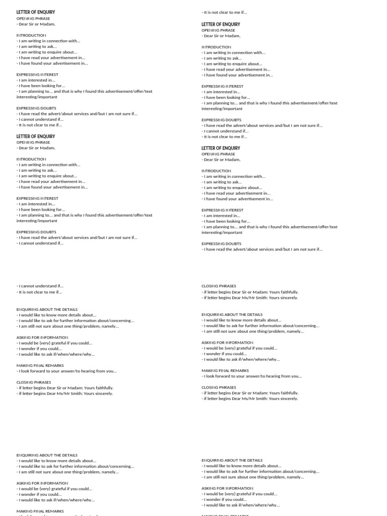 Letter of Enquiry Template Guide | PDF | Madam