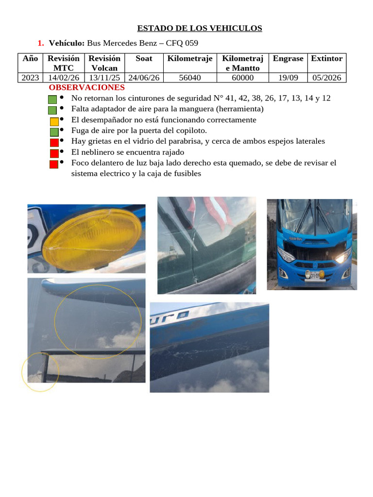 Estado de Los Vehiculos CC - HH OCTUBRE 3 SEMANA Semana 2025 | PDF ...