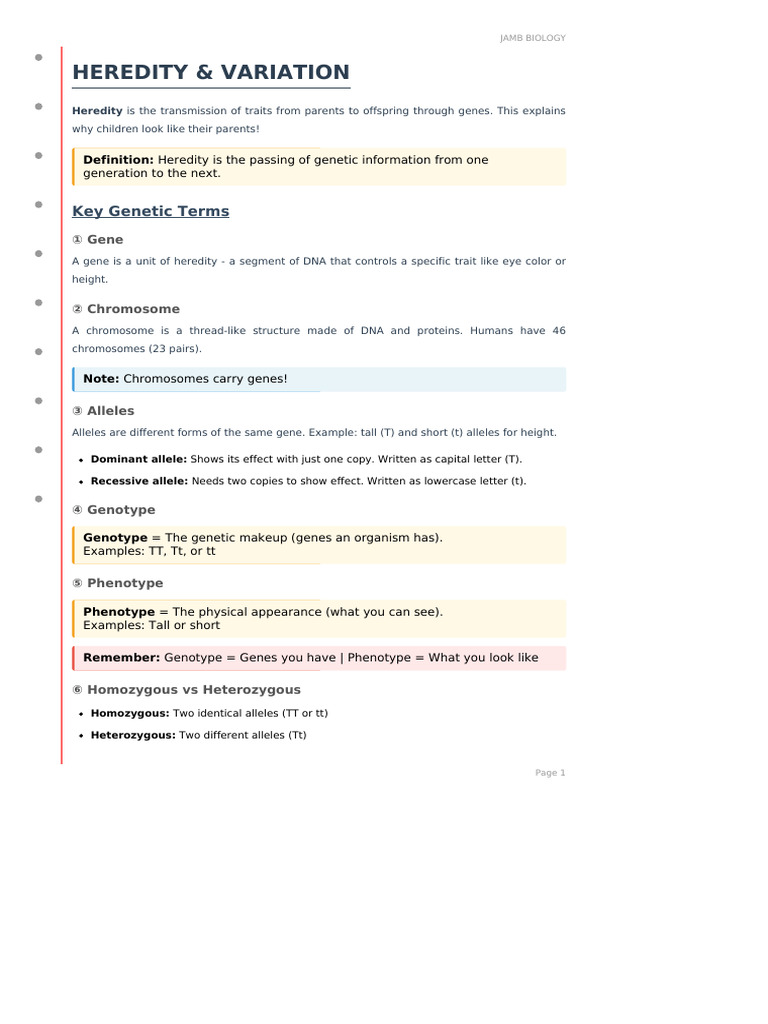 Heredity Variation FIXED | PDF | Genotype | Allele