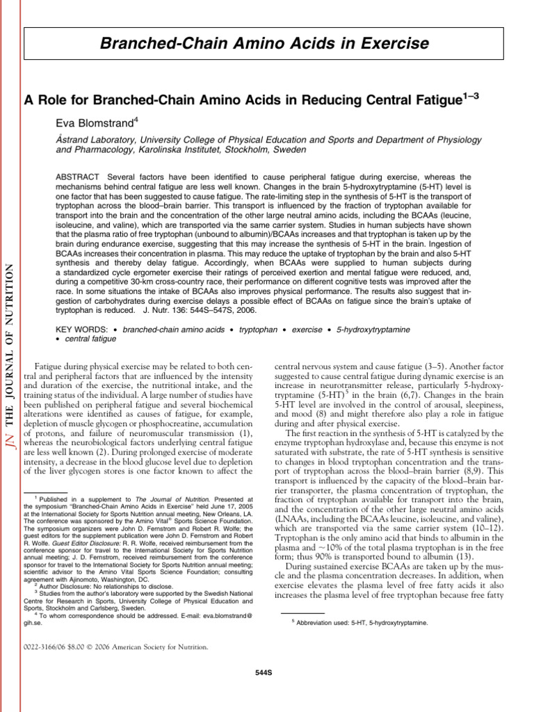 Branched Chain Amino Acids and Central Fatigue | PDF | Serotonin ...