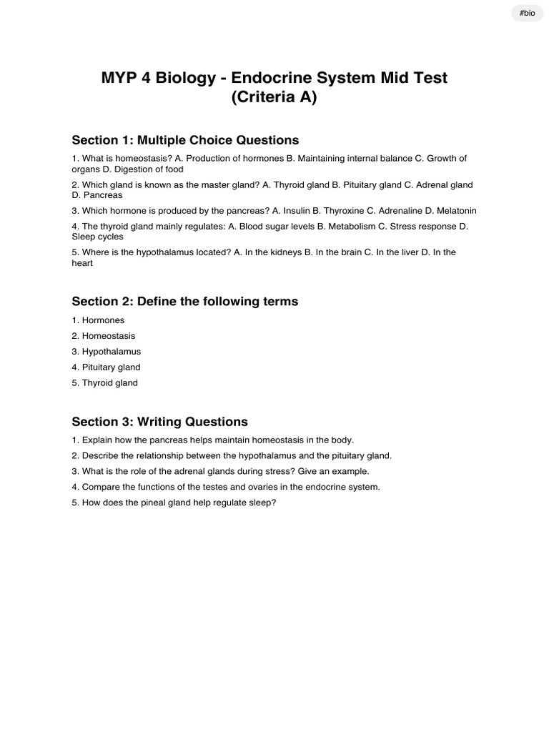 Endocrine System Mid Test | PDF | Endocrine System | Hormone
