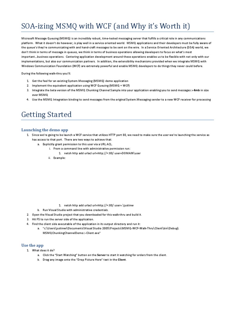 MSMQ and WCF Integration - Walkthrough | PDF