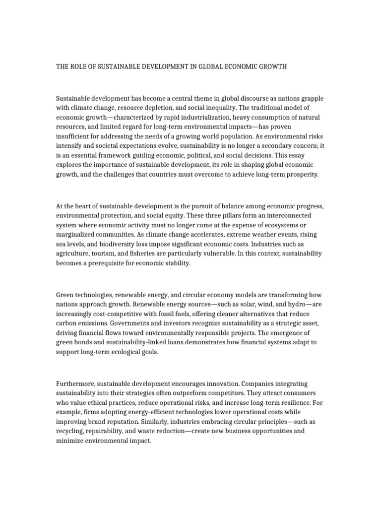 Essay Sustainability GlobalGrowth | PDF | Sustainability | Sustainable ...