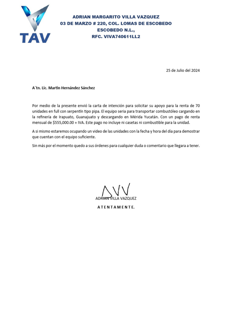 Carta Intencion | PDF
