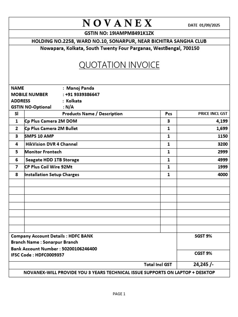 NOVANEX Quotation | PDF | Fee | Computing