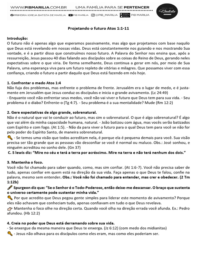 Projetando o Futuro Atos 11 12 2024 | PDF | Deus | Atos dos apóstolos
