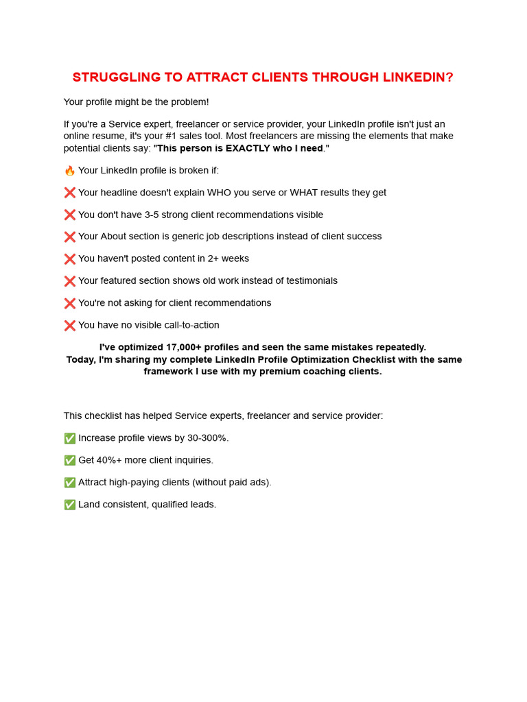 Optimize Your LinkedIn Profile Checklist | PDF | Linked In | World Wide Web
