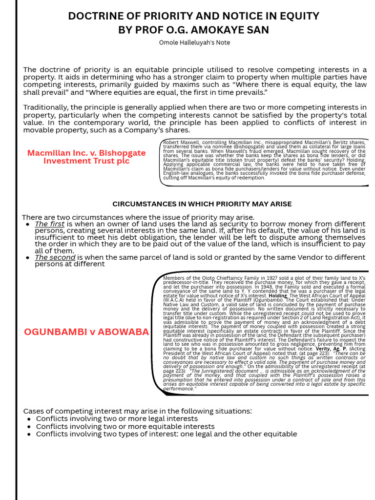 Priority and Notice in Equity Explained | PDF | Mortgage Law | Breach ...