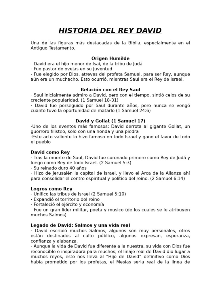 Historia del Rey David en la Biblia | PDF | David | Libros de Samuel