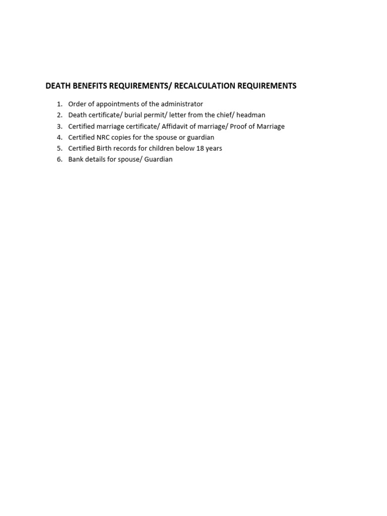 Death Benefits Requirements Checklist | PDF