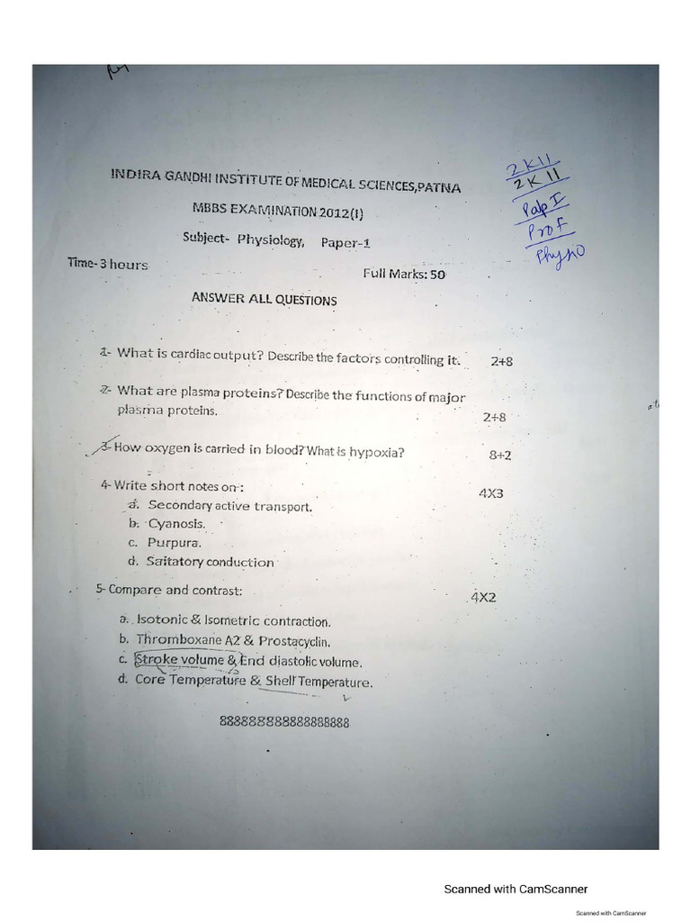 Physio Q Paper 1 Prof | PDF