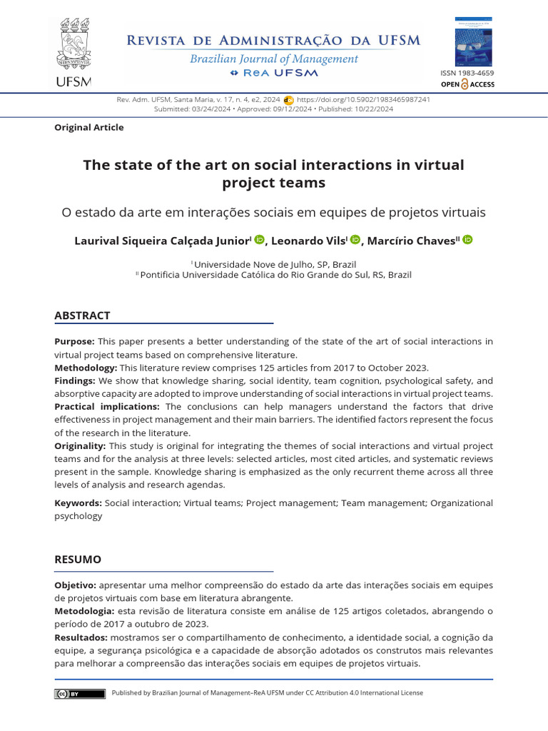 The state of the art on social interactions in virtual project teams ...