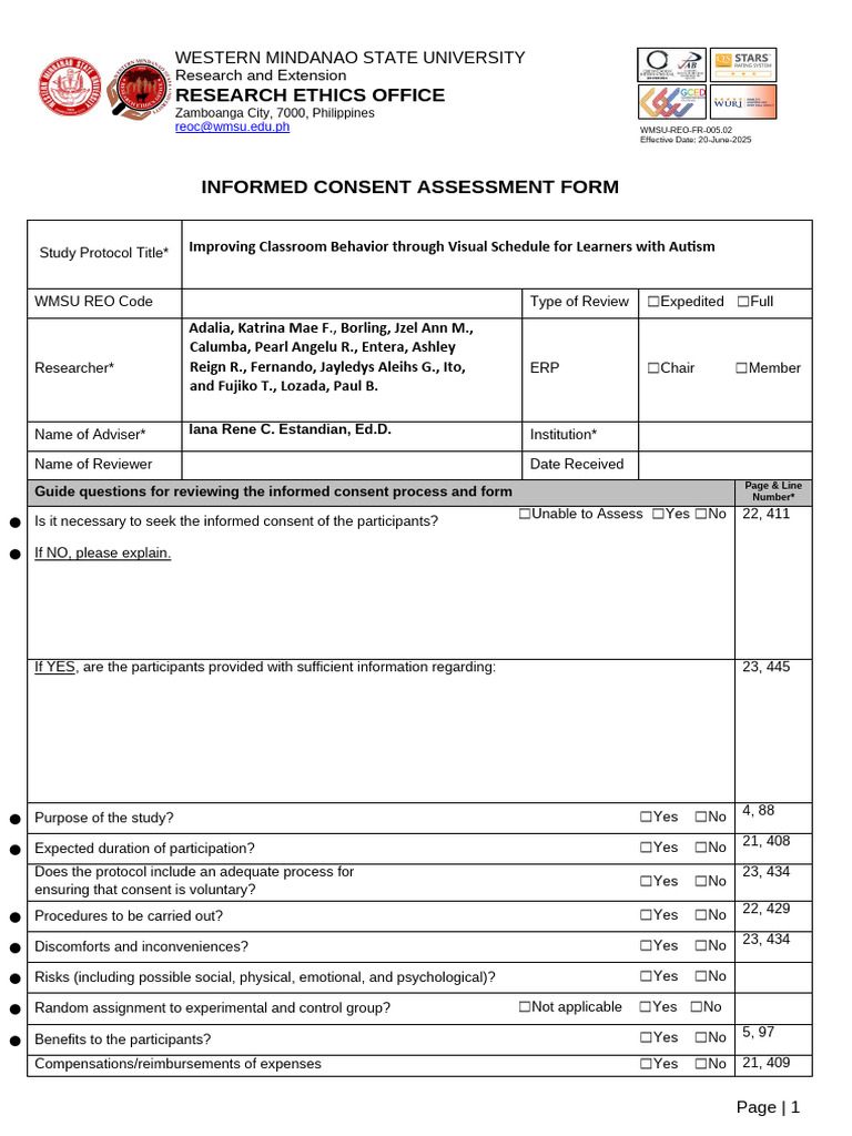 5 FR.005 Informed Consent Assessment Form | PDF | Informed Consent ...