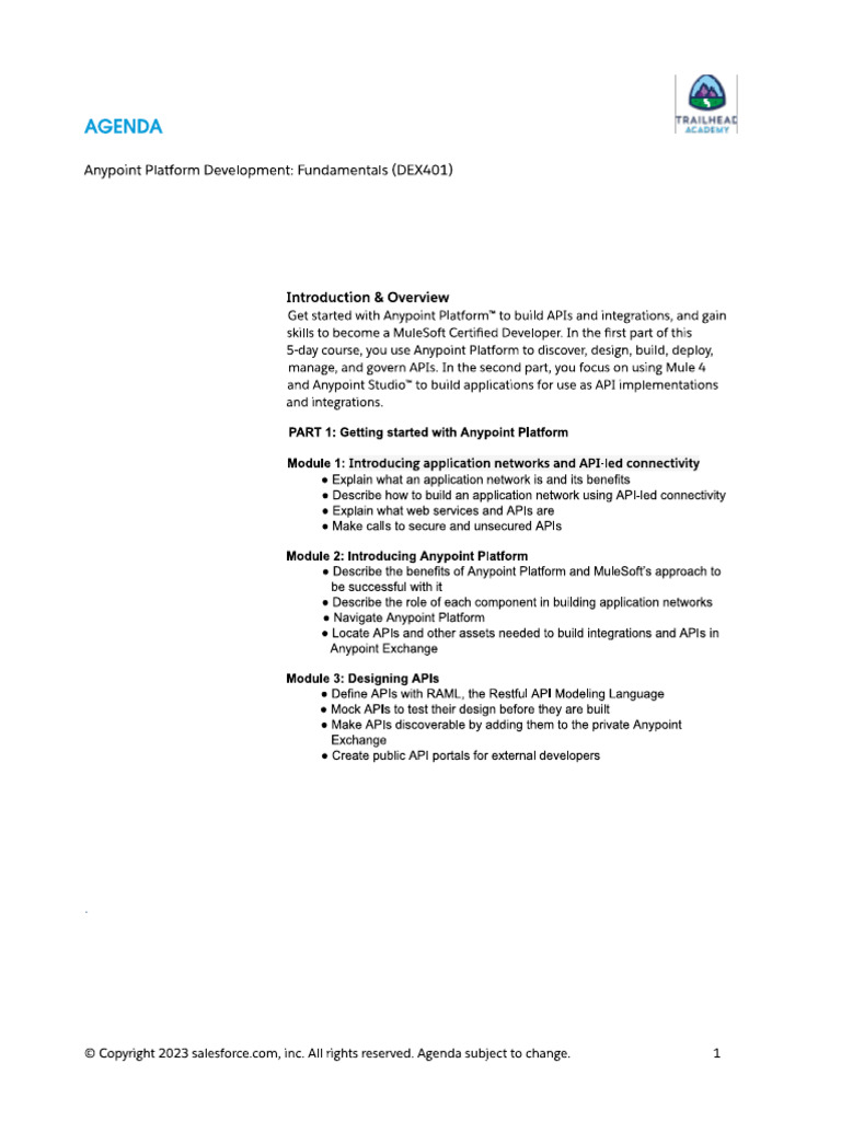 Mulesoft Course Agenda | PDF