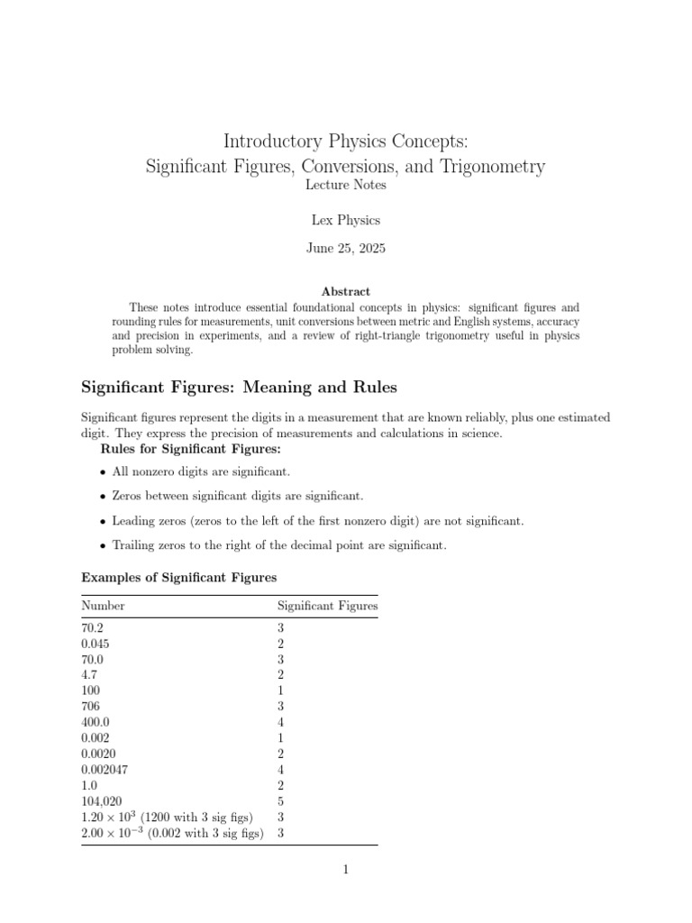 Unit 0 Understanding Physics | PDF | Significant Figures | Trigonometry