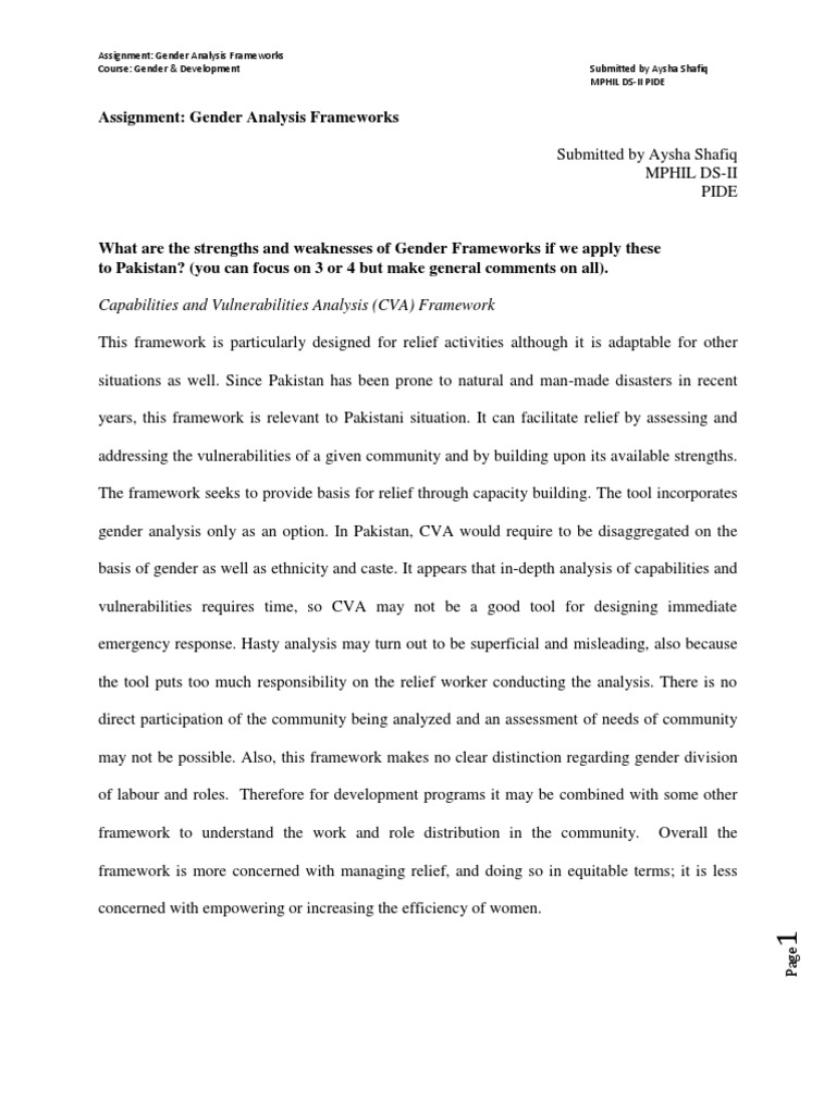 Aysha Shafiq GAD Framework Assignment | PDF | Gender Analysis | Gender