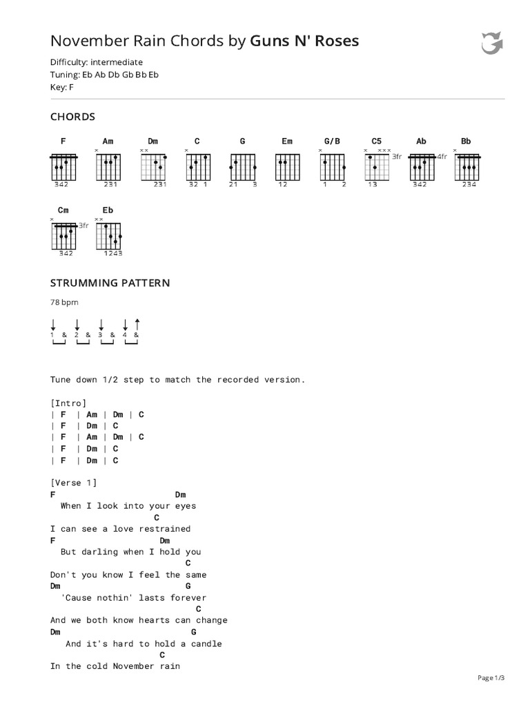 November Rain Chords - Guns N' Roses | PDF | Recorded Music | Songs