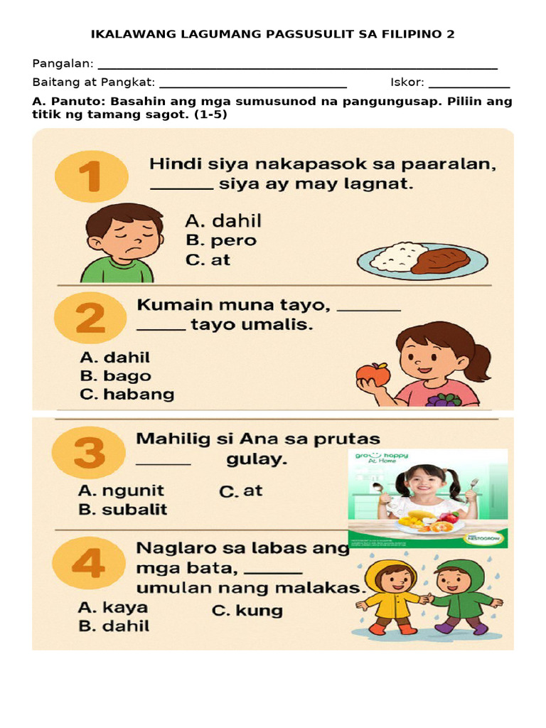 Q3-2nd-Summative-Test - Filipino 2-WK 3-4 | PDF