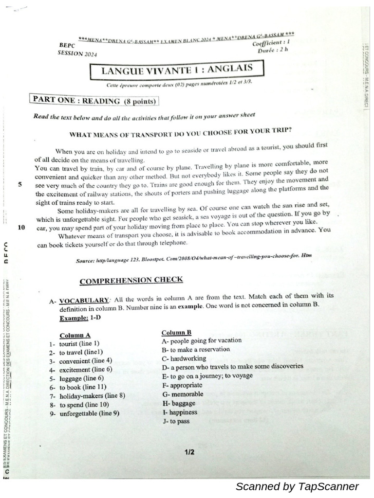 Gd-bassam 2024 Bepc Mock Exam | PDF