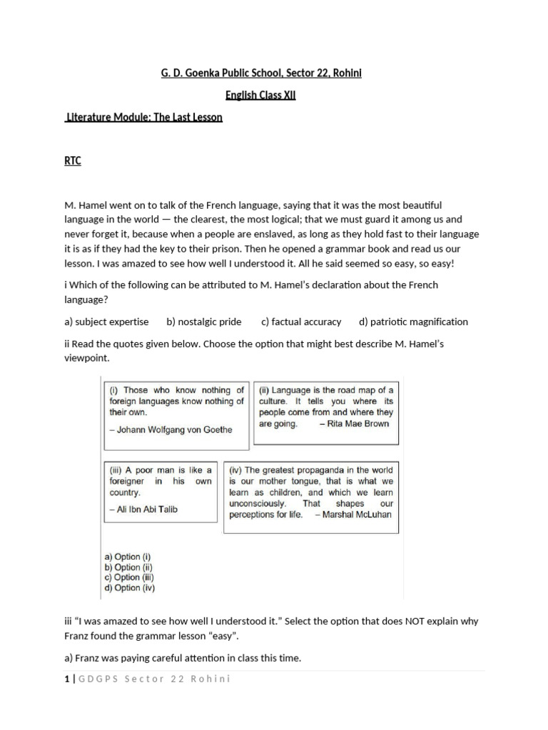 Last Lesson Literature Module for Class XII | PDF