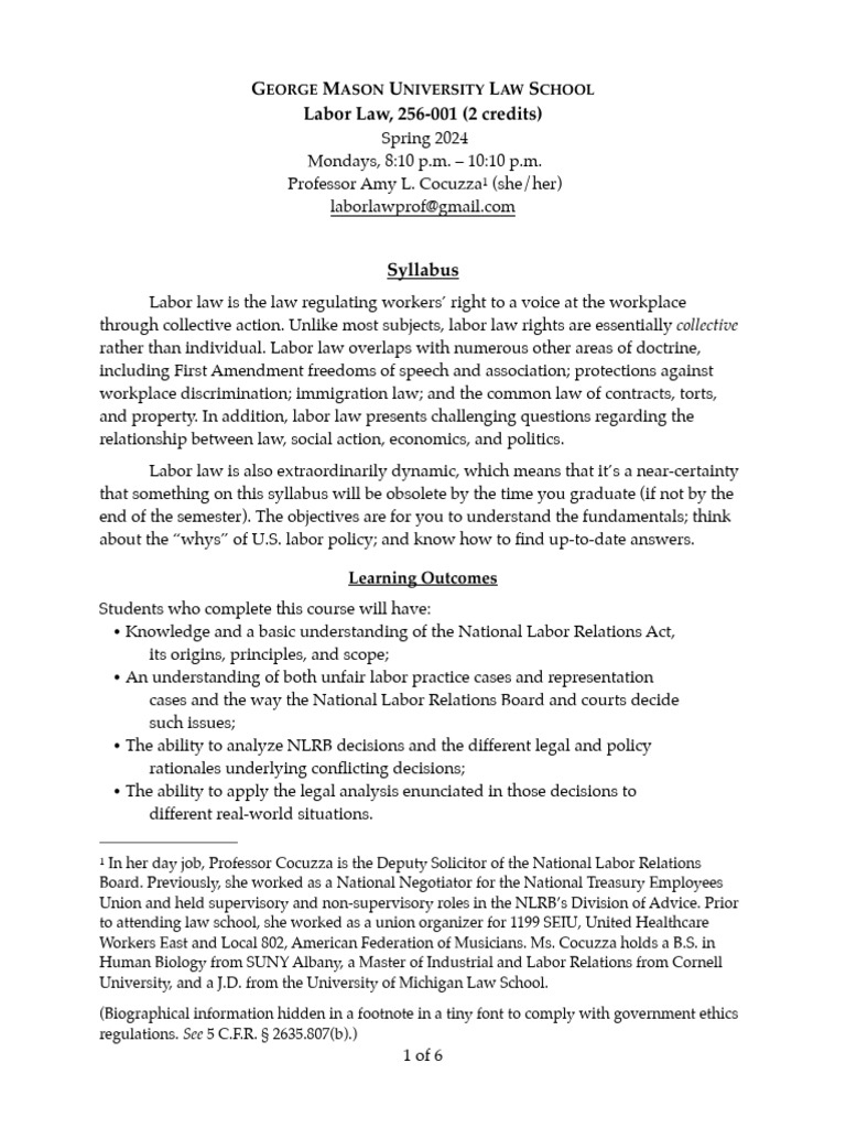 Labor Law Syllabus - Spring 2024 | PDF | National Labor Relations Board ...