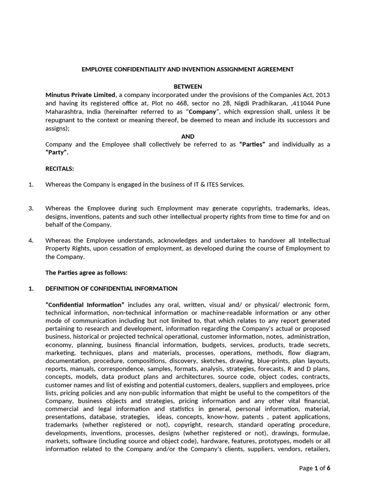 Employee Confidentiality Agreement Template | PDF | Breach Of Contract ...